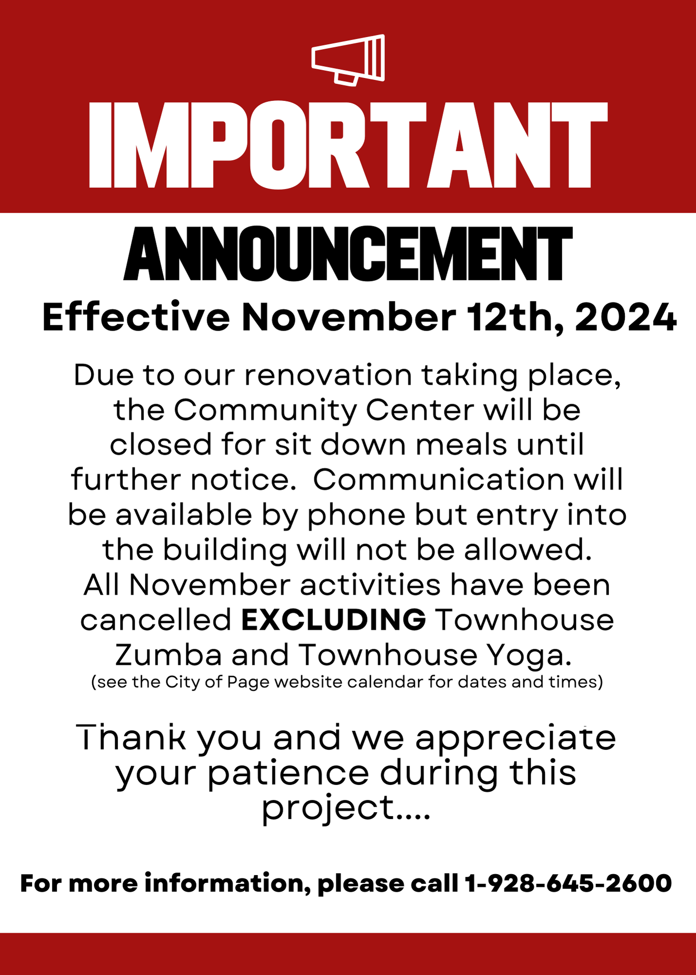 Community Center Closed for Renovations – City of Page